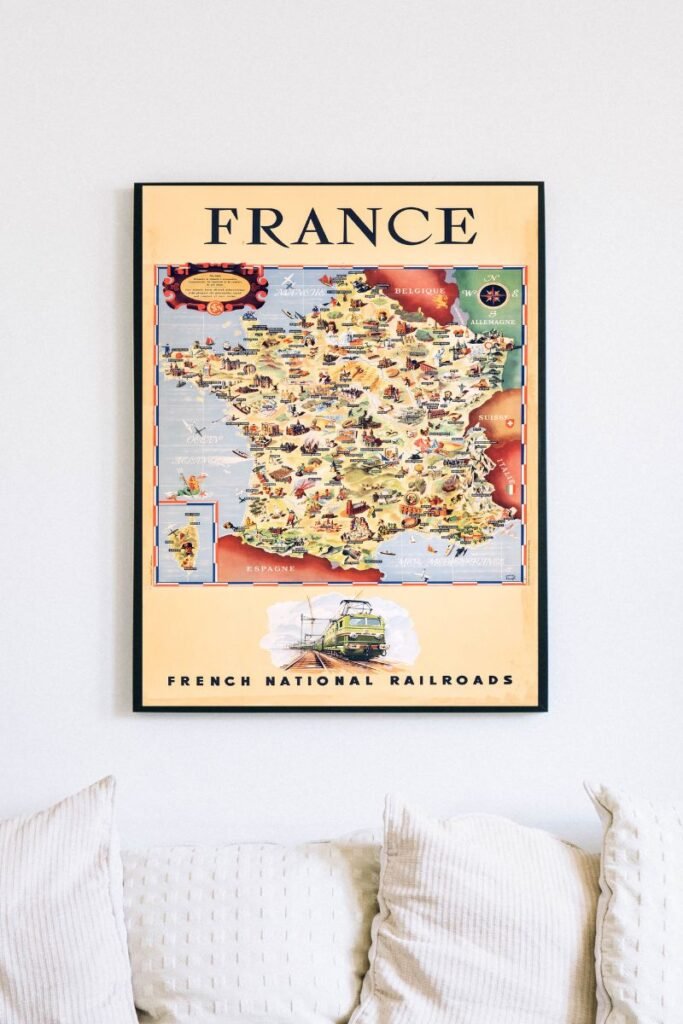 Vintage Map of France Railway Poster – Retro French Train Travel ...